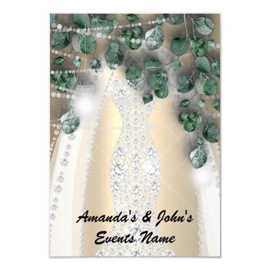 Wedding Lights Rustic Green Dress Diamond Gold Invitation | Zazzle.com
