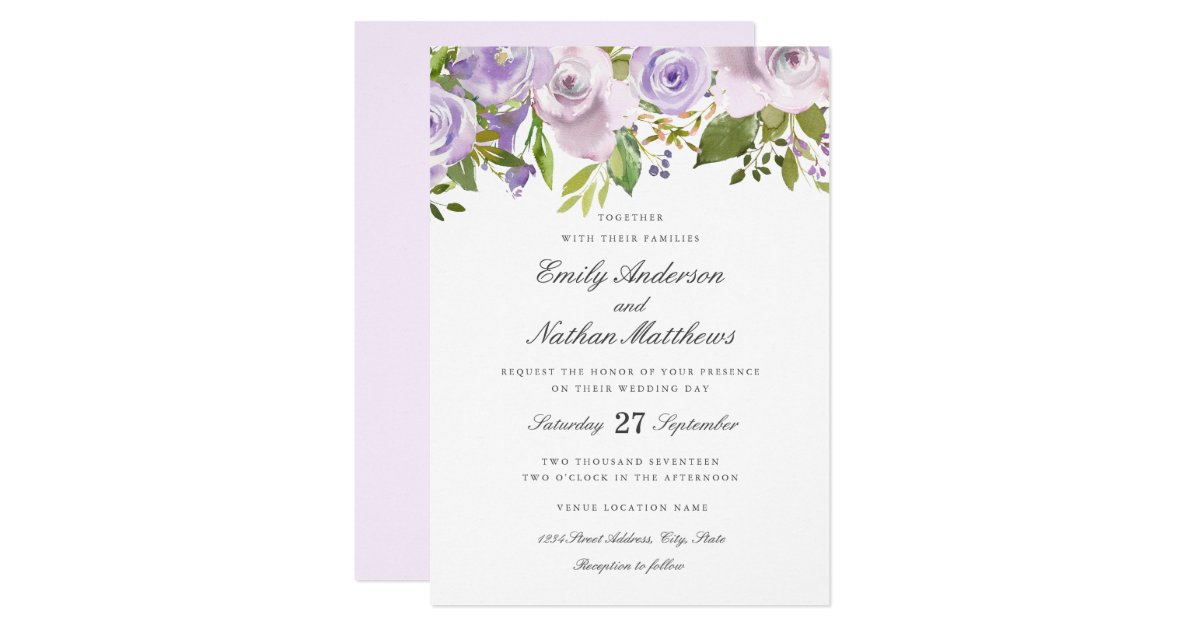 Wedding Lilac Purple Watercolor Floral Invitation | Zazzle.com