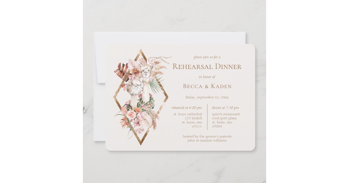 Wedding Llamas Rehearsal Dinner Invitation | Zazzle