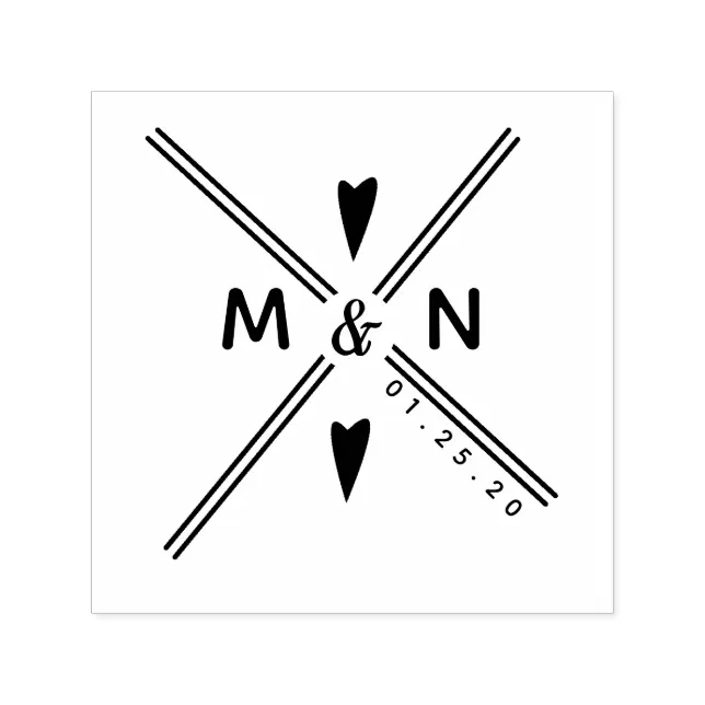 Wedding Logo Heart Cross Line Art Couples Name Self-inking Stamp | Zazzle