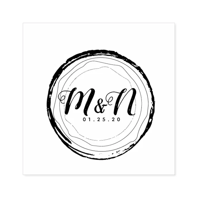 Wedding Logo Rustic Tree Log Hand Drawn Art Rubber Stamp | Zazzle
