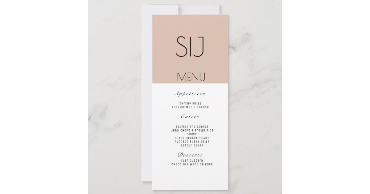 Wedding Logo Simple Color Block Dinner Tan Menu | Zazzle