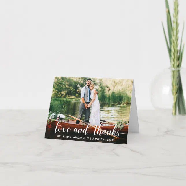 Wedding Love and Thanks Bride Groom Photo Note Thank You Card | Zazzle