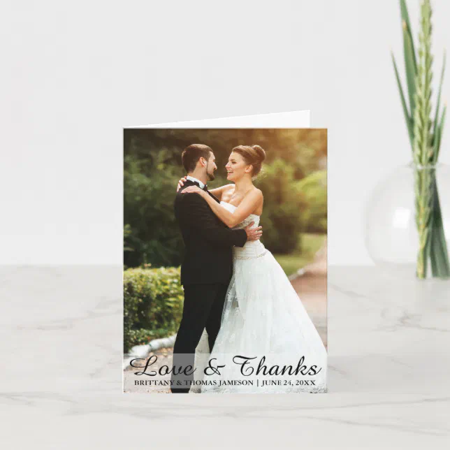 Wedding Love & Thanks Bride & Groom Photo Note Thank You Card | Zazzle