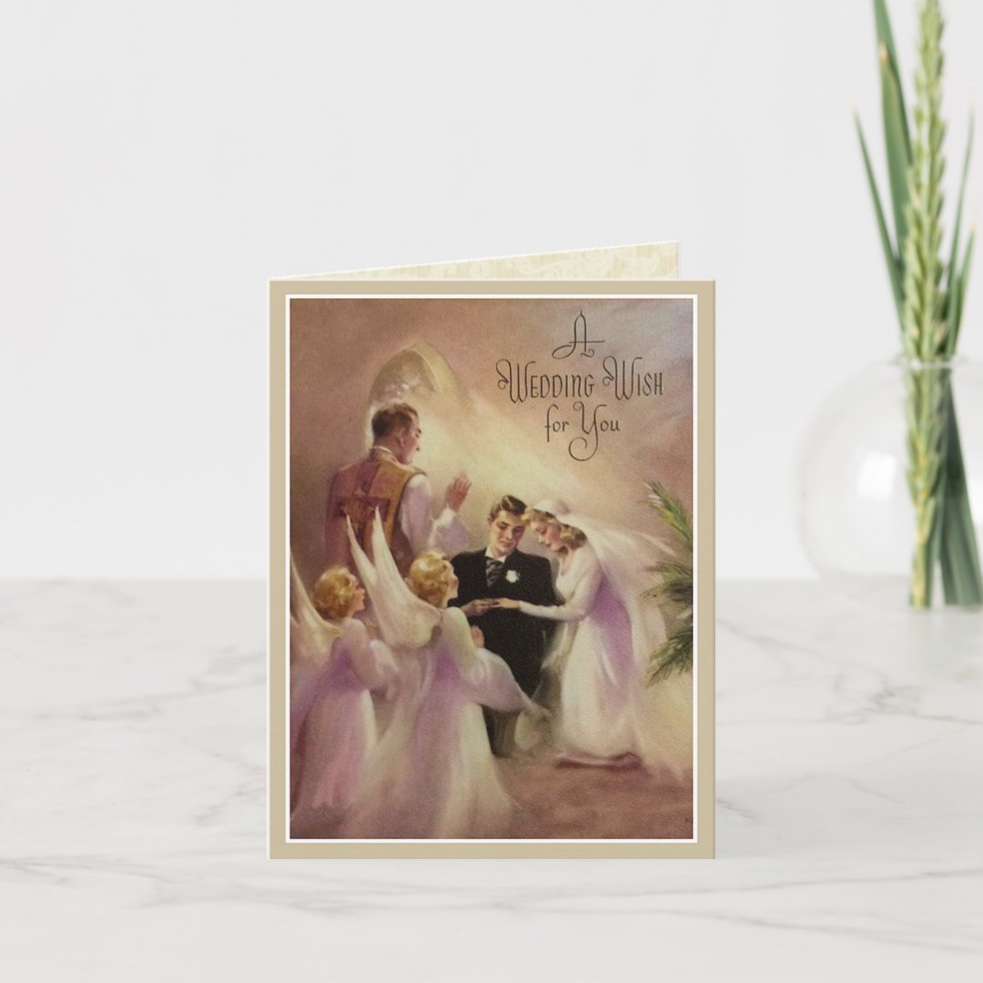 Wedding Marriage Bride Groom Priest Angels Card | Zazzle