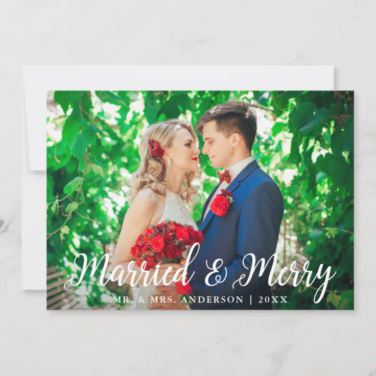 Wedding Married & Merry Photo Christmas Card | Zazzle