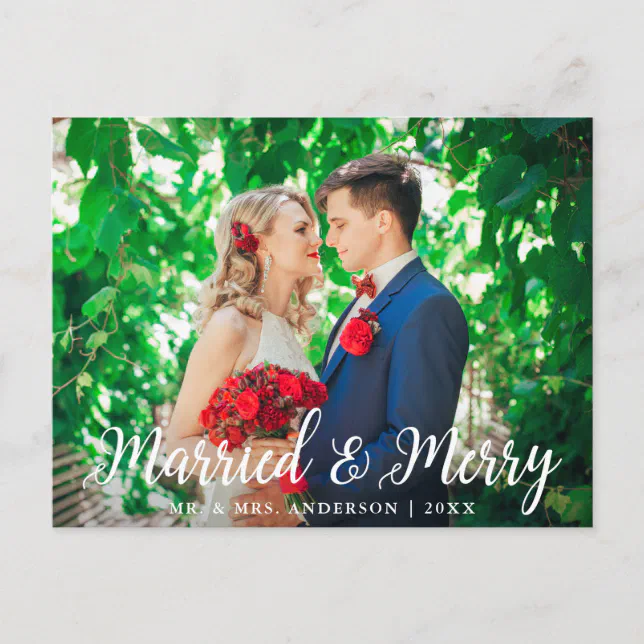 Wedding Married & Merry Photo Christmas Postcard | Zazzle