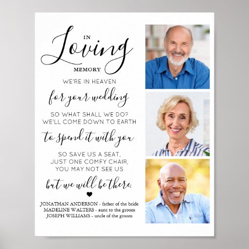 Wedding Memorial Custom 3 Photo In Loving Memory Poster | Zazzle
