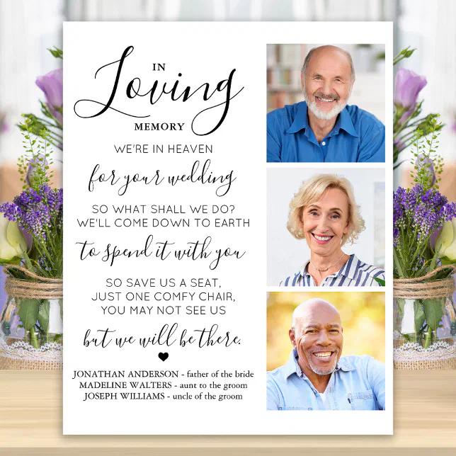 Wedding Memorial Custom 3 Photo In Loving Memory Poster | Zazzle