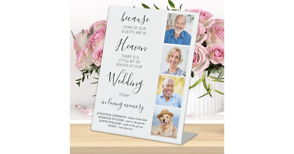 Wedding Memorial Custom 4 Photo Collage Heaven Pedestal Sign | Zazzle