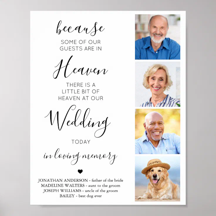 Wedding Memorial Custom 4 Photo Collage Heaven Poster | Zazzle