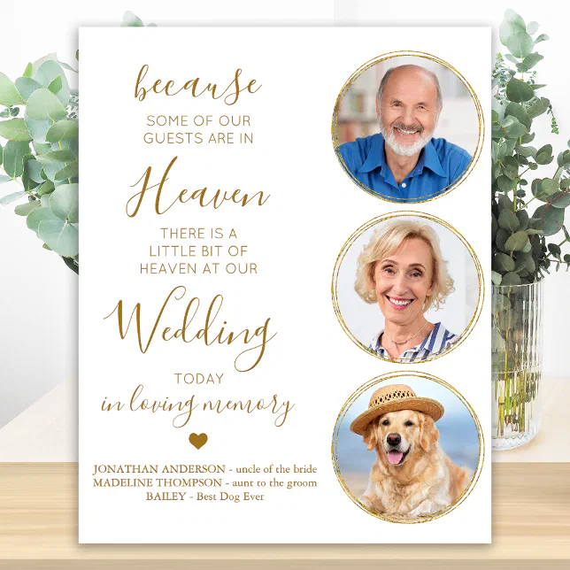 Wedding Memorial Custom Gold 3 Photo Heaven Poem Poster | Zazzle