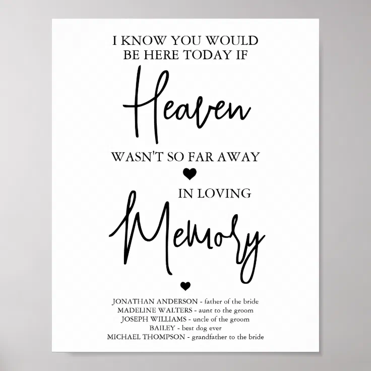 Wedding Memorial Heaven Poem In Loving Memory Poster | Zazzle