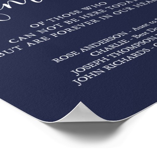 Wedding Memorial Navy Blue In Loving Memory Poster | Zazzle