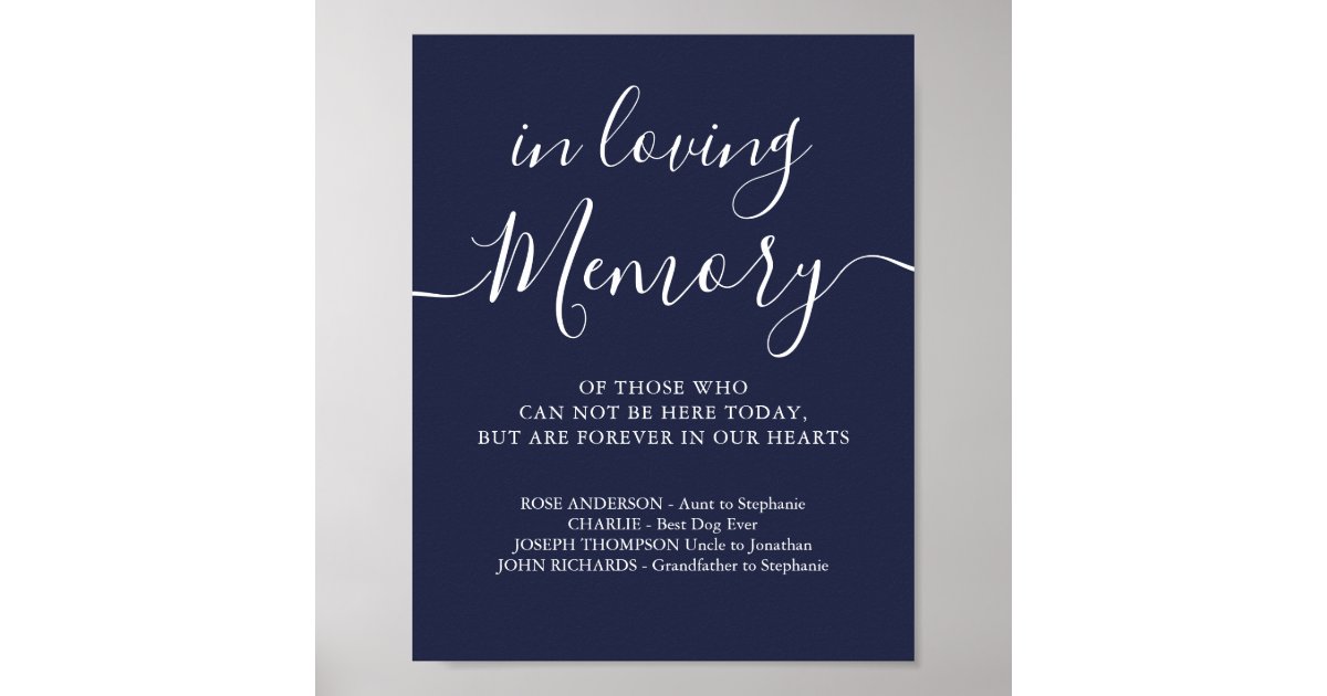 Wedding Memorial Navy Blue In Loving Memory Poster | Zazzle