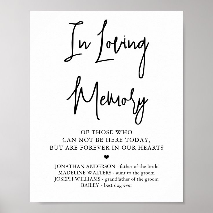 Wedding Memorial Personalized In Loving Memory Poster | Zazzle