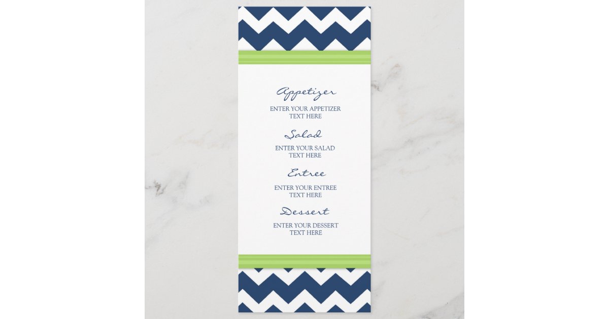 Wedding Menu Blue Lime Chevron | Zazzle