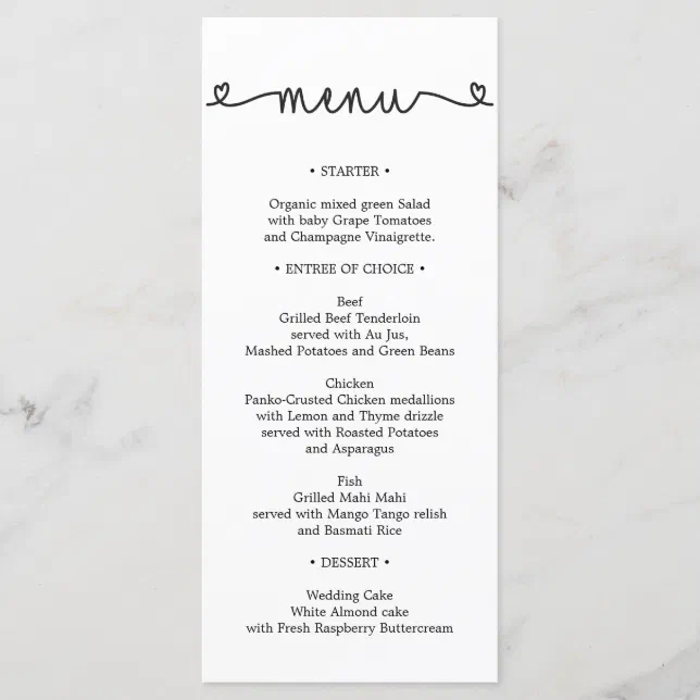 Wedding Menu - Bridal Shower Menu - Hearts | Zazzle