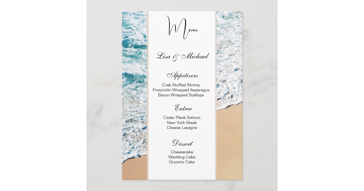 Wedding Menu Card Beach Theme | Zazzle
