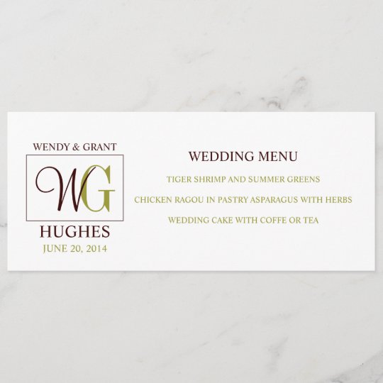 Wedding Menu Card with Custom Monogram Logo | Zazzle.com