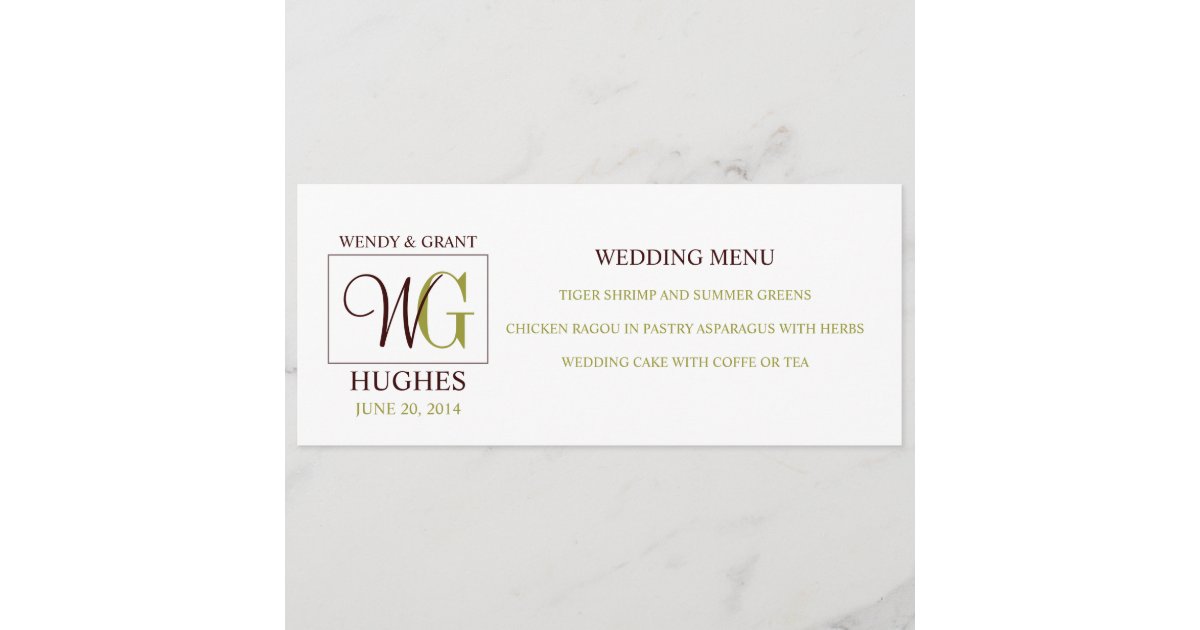 Wedding Menu Card with Custom Monogram Logo | Zazzle