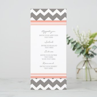 Wedding Menu Coral Gray Chevron | Zazzle