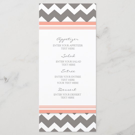 Wedding Menu Coral Gray Chevron | Zazzle.com