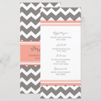 Wedding Menu Coral Gray Chevron | Zazzle