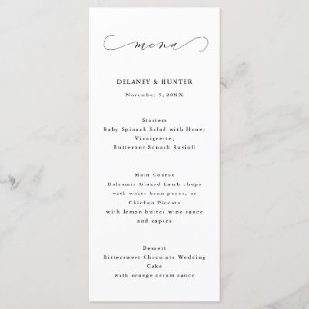 Wedding Menu, Elegant Script Minimalist Tall Menu | Zazzle