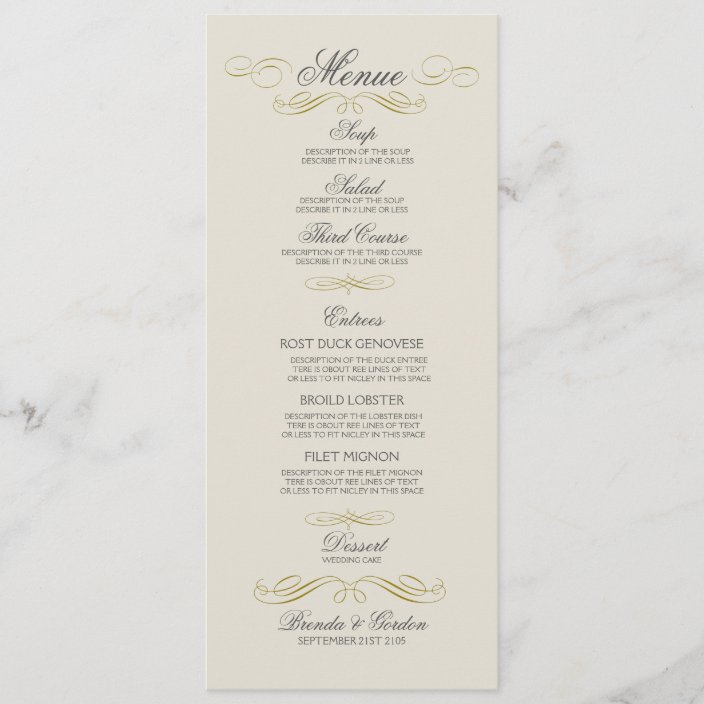 Wedding Menu Gold Frame & Off White Background | Zazzle.com