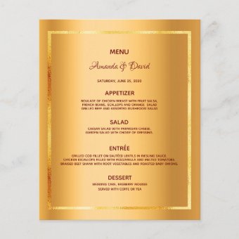 Wedding Menu gold metallic glam elegant | Zazzle