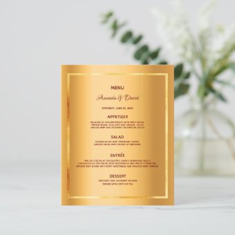Wedding Menu gold metallic glam elegant | Zazzle