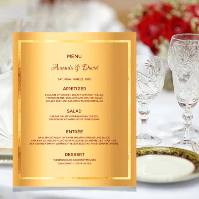 Wedding Menu gold metallic glam elegant | Zazzle
