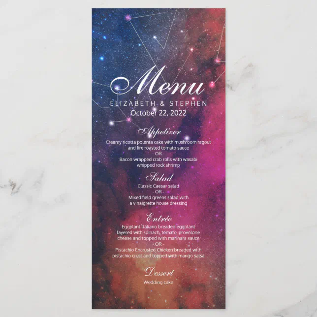 Wedding Menu Gorgeous Galaxy Nebula Constellations | Zazzle