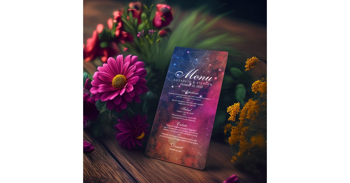 Wedding Menu Gorgeous Galaxy Nebula Constellations | Zazzle