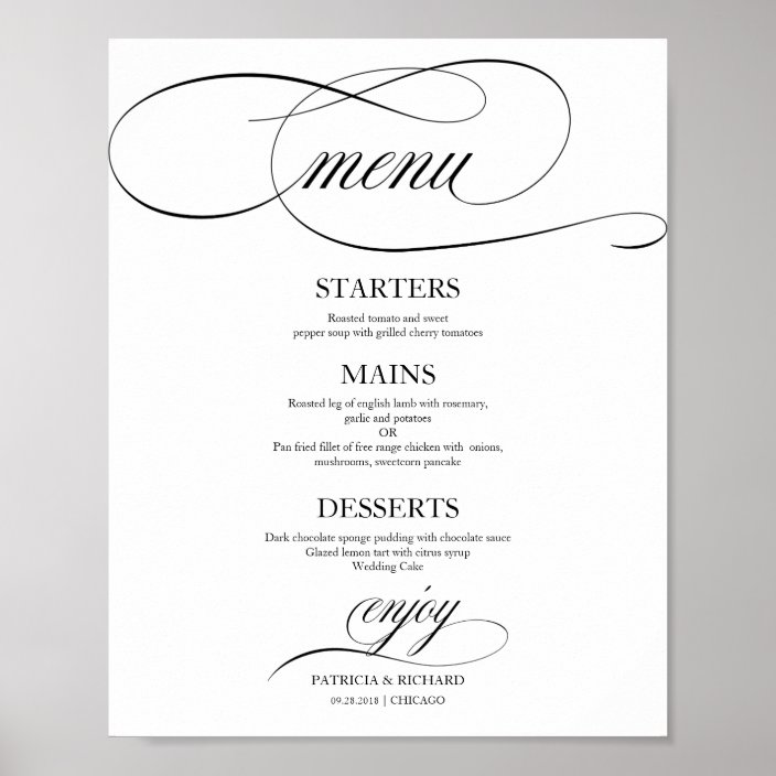 Wedding Menu Sign Chic Black Script | Zazzle.com