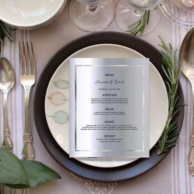 Wedding Menu silver elegant glam | Zazzle