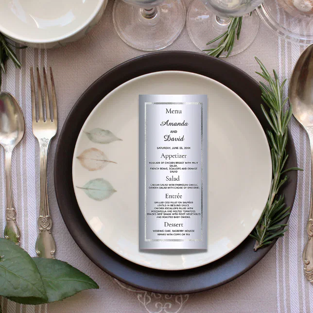 Wedding Menu silver elegant glam minimalist | Zazzle
