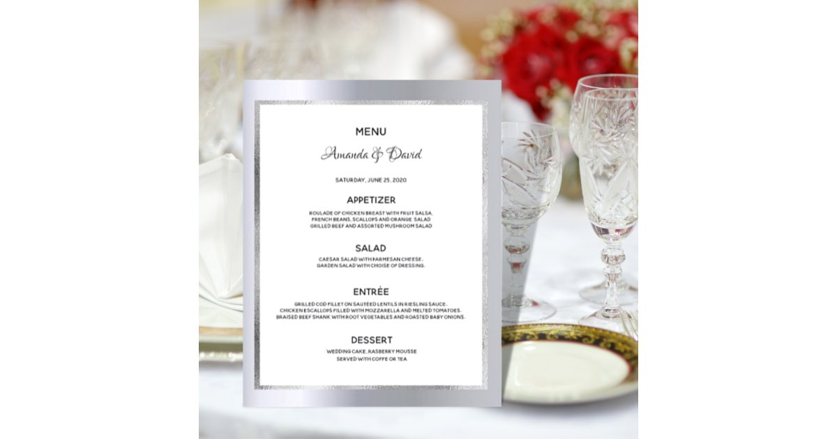Wedding Menu silver metallic glam elegant | Zazzle