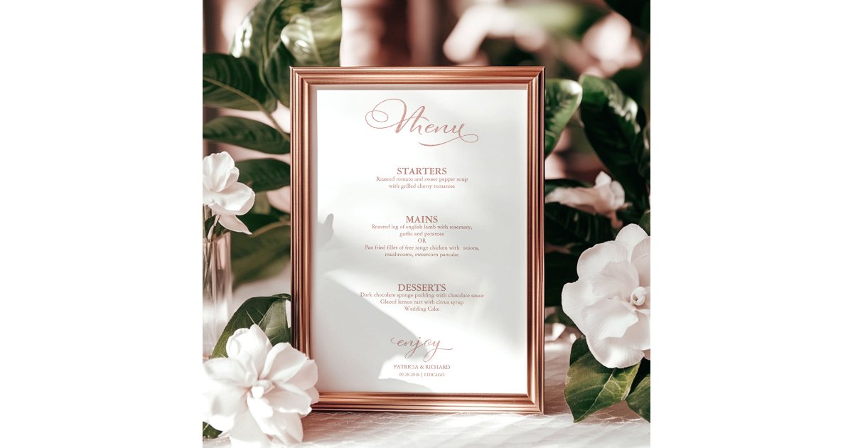 Wedding Menu Simple Elegant Calligraphy Poster | Zazzle