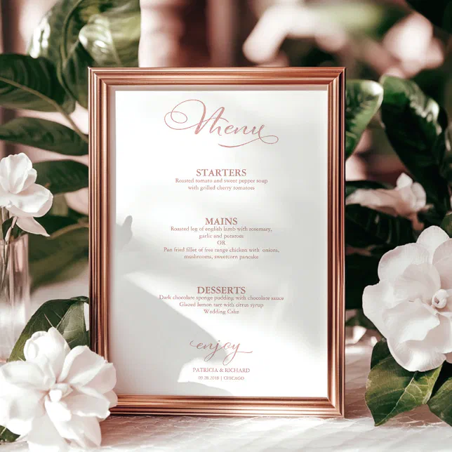 Wedding Menu Simple Elegant Calligraphy Poster | Zazzle