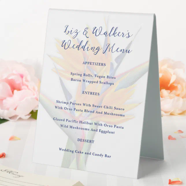 Wedding Menu Standing Table Sign Bird of Paradise | Zazzle