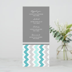 Wedding Menu Teal Gray Chevron | Zazzle