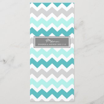 Wedding Menu Teal Gray Chevron | Zazzle