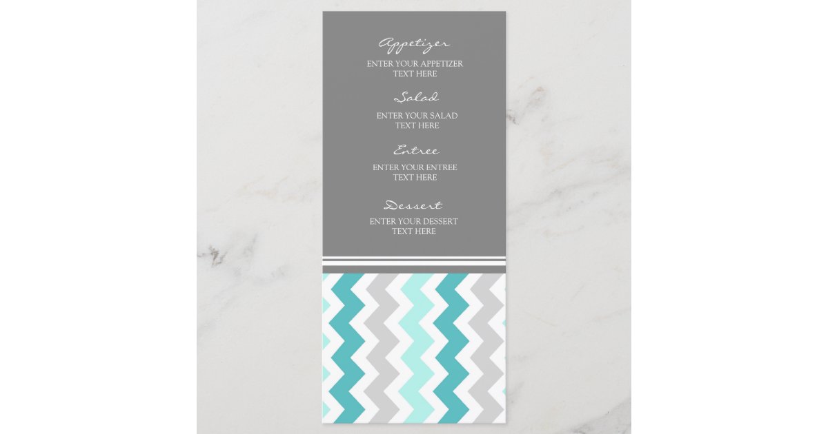 Wedding Menu Teal Gray Chevron | Zazzle