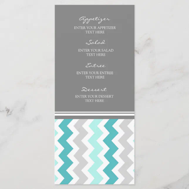 Wedding Menu Teal Gray Chevron | Zazzle