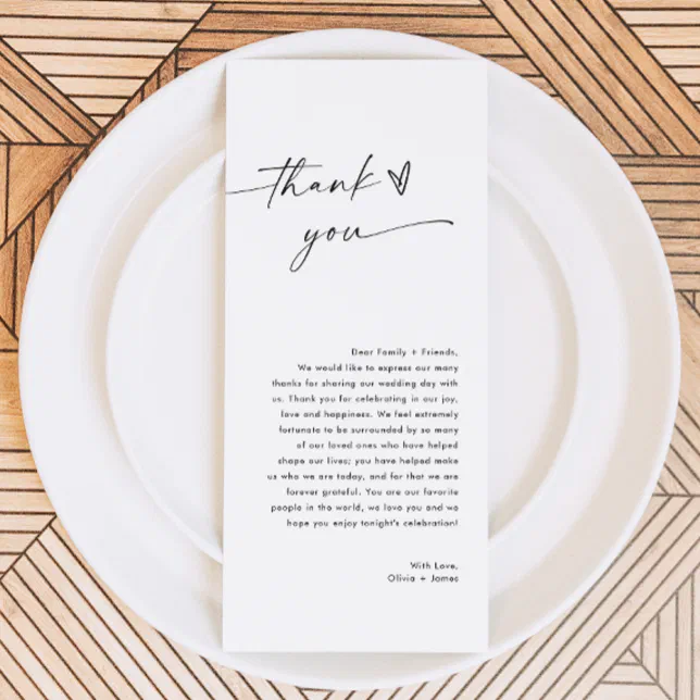 Wedding Menu Thank You Card, Guests Thank You Note | Zazzle