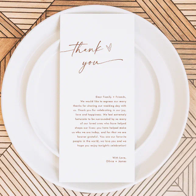 Wedding Menu Thank You Card, Thank You Note | Zazzle