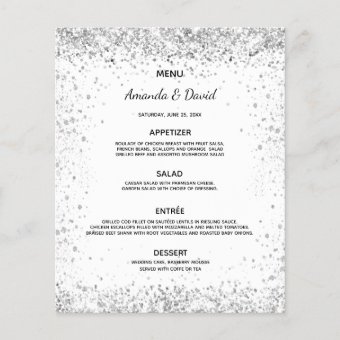Wedding Menu white silver glitter sparkles elegant | Zazzle