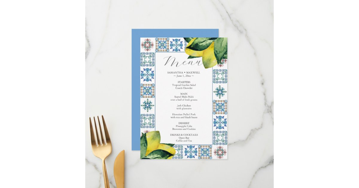 Wedding Menus Italian Amalfi Tile Theme | Zazzle